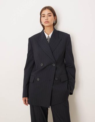 Mango Varsovia - Blazer densemble ajusté oversize - Bleu marine à rayures fines