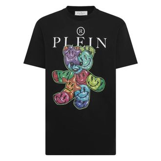 Philipp Plein Homme, Tops, Noir, Taille: L T-Shirt Col Rond Ours en Ballon