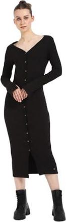 Calvin Klein Robe Femme Woven Label Rib Patte de Boutonnage, Noir (CK Black), L