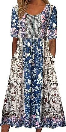 Generic Robe dété décontractée pour femme 2023 européenne et américaine, col rond, manches courtes, robe longue, imprimée, tenue de plage grande taille, blanc