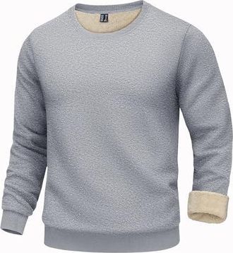 KEFITEVD Hommes Thermique Col Ras Cou Sweat-Shirt Décontracté Polaire Pull-Over Hiver Extérieur Pull-Over,Gris Clair,M