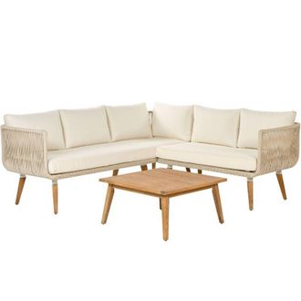 Beliani Gartenmöbel 5er Set Taupe und Schwarz aus Akazienholz Modern mit quadratischer Tisch 75 x 75 cm Modern