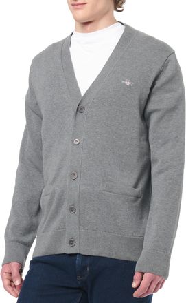 GANT Herren Casual Cotton Cardigan Strickjacke, Dark Grey Melange, XXL