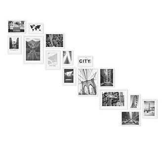 Photolini Cadre bois MDF blanc, lot de 15 cadres photo pour posters et affiches No.2, verre acrylique incassable, décoration murale à suspendre, accessoires sup