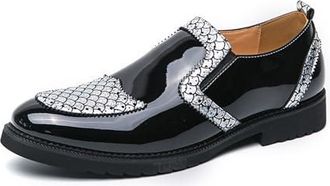 Generic Mocassins &agrave; enfiler en cuir verni pour homme - Bout rond - Semelle antid&eacute;rapante - Pour f&ecirc;te, rendez-vous galant, bal de fin dann&eacute;e, Argent&eacute;., 41 1/3 