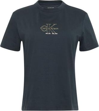 Calvin Klein T-Shirt Manches Courtes Femme Classic Tee Col Ras-du-Cou, Bleu (Inkwell), M