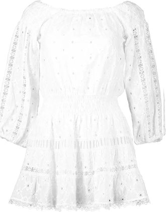 Temptation Positano Platani eyelet embroidered smock mini dress - Wei&szlig;