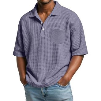 Generic Polo gaufr&eacute; pour homme, couleur unie, polos de golf avec poche sur la poitrine, polo de sport uni, t-shirt de sport &agrave; manches courtes, t-shirt basique