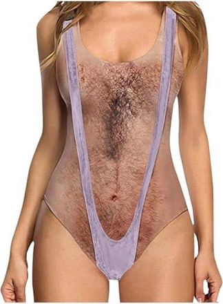 Generic Maillot De Bain Femme 1 Pieces Sexy Amusant imprim&eacute; 3D Bikini avec Haute Fente lat&eacute;rale audacieuse