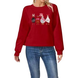 Generic Pull &agrave; capuche pour femme avec imprim&eacute; lettres et col rond pour lautomne et lhiver 2026, Rouge, XL