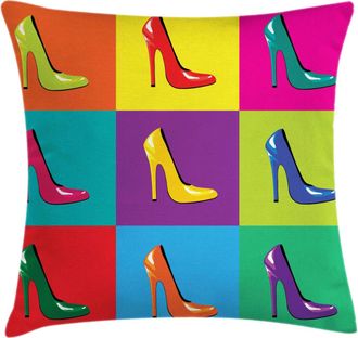 Abakuhaus High Heels Kissenbezug, Bunte Schuhe Pop-Art, Waschbar mit Reißverschluss Kissenhülle mit Farbfesten Klaren Farben Beidseitiger Druck, 40 x 40 cm, Gel