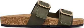Tommy Hilfiger Pantoletten Leather Double Strap Cork Sandals FW0FW09118 Gr&uuml;n
