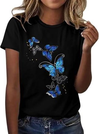 Generico T-shirt pour femme &agrave; manches courtes d&eacute;t&eacute; basique blanc &agrave; col rond en coton classique &eacute;l&eacute;gant avec imprim&eacute; Chemises mode confortable Tops originaux Ha