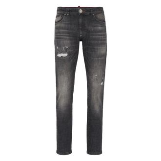 Philipp Plein Homme, Jeans, Gris, Taille: W32 Jeans Super Straight Coupe D&eacute;truits
