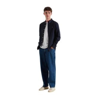 Farah Milners Button-Down-Hemd f&uuml;r Herren, Oxford-Stil, Lang&auml;rmlig (Marineblau Marl meliert)