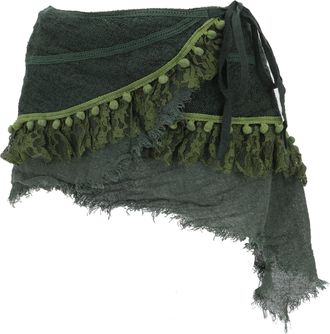 Guru Shop Goa Cacheur mit Spitze, Minirock, Wickelrock G&uuml;rtel - Tannengr&uuml;n, Damen, Baumwolle, Size:M