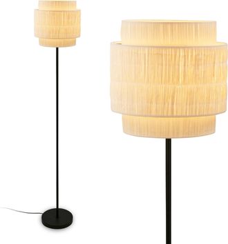 Briloner Stehlampe mit Bastschirm, Ein/Aus Fußtaster, E27, max. 10W, Boho, aesthetic, Stehleuchte, Leselampe, Wohnzimmerlampe, Standleuchte, Dekolampe, 30 x 16