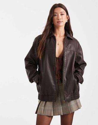 New Look Oversize-Jacke in Braun aus gewaschenem PU-Brown