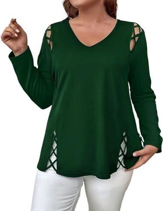 Generic Hauts grande taille pour femme, tunique longue, d&eacute;contract&eacute;e, style croix, couleur pure, coupe ample, col en V, chemisier de f&ecirc;te r&eacute;tro pour sortir, V