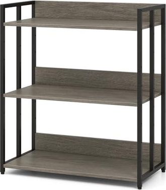 Giantex Bibliotheque à 3 Niveaux Réglables, Étagère de Rangement avec Bord Surélevé, Étagère Bureau Industrielle, Cadre en Métal, Coussinets de Pieds Réglable