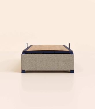 Tediber Sommier coffre 90x190 cm - Gris - Acier recycl&eacute; et lattes en bois - Grand volume de rangement - Ouverture facile - Fait en France - Tediber