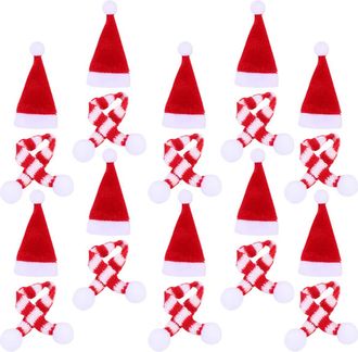 BESPORTBLE BUGUUYO Kleiner Weihnachtsm&uuml;tze und Schal Satz - 12 Gestrickte Kleiner Weihnachtsm&uuml;tzen 4X8cm 12 Rote Wei&szlig;e Schals 1X15cm Selbstgemacht Weihnachtsdeko