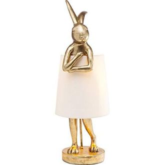 Kare Design Design Tischlampe Animal Rabbit Gold/Weiß, Hasenleuchte, Tischleuchte, Nachttischlampe, Tiermotiv, Schreibtischlampe Kinder, Kippschalter am Kabel, Le