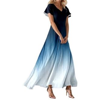 Generic Robe boh&egrave;me 2026 pour femmes, robe longue 2025 grande taille avec col en V, manches courtes, fente lat&eacute;rale, plage d&eacute;t&eacute; avec poche, noir fonc&eacute;, XXL