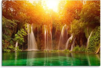 Paul Sinus Art Sinus Art Leinwandbild 120x80cm Landschaftsfotografie - Wasserfall im Nationalpark Plitvice Kroatien