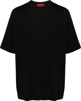 Gucci Baumwoll-Jersey-T-Shirt mit Stickerei - - Tops - Herren - Schwarzk - L