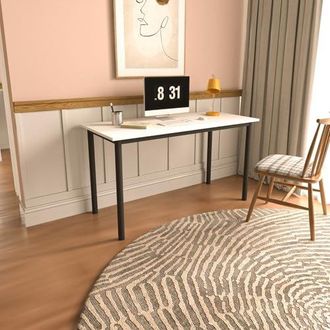Hanah Home Modern Study Desk, Black & White, 110 x 55 x 74.8 cm | 100% Melamine Coated Chipboard, 18 mm Thick | Sturdy Metal Frame, Stylish & Functional
