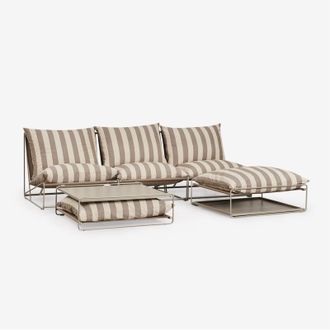 Sklum Amaro Gartenset mit 3-teiligem Modulsofa, Beistelltisch und umwandelbarem Ottoman Braun Tapioca - Braun Mokka - Sklum