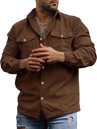 Generic Chemise de loisirs &agrave; manches longues en velours c&ocirc;tel&eacute; pour homme - Style vintage - Chemise &agrave; manches longues - En Corduroy - Couleur unie - Avec poch