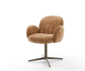 DELIFE Drehstuhl Nube-Flex mit Armlehnen Chenille Rost Fu&szlig;kreuz Effektfinish Titan 360&deg; drehbar Taschenfederkern, Esszimmerst&uuml;hle