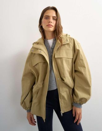 Topshop anorak &agrave; capuche &agrave; taille resserr&eacute;e camel-Neutre