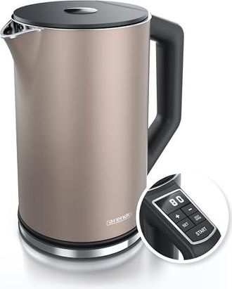 Arendo Edelstahl Wasserkocher mit Temperatureinstellung 40-100 Grad in 5er Schritten - Doppelwand Design - Modell ELEGANT - 1,5 Liter - 2200 W - Teekocher mi