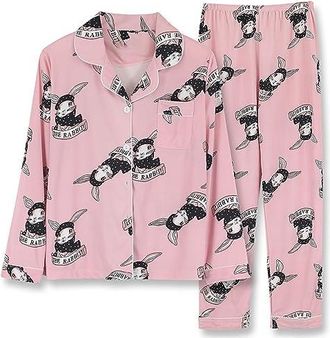 Generic Pijamas Femme Coton - Pyjama Femme Chaud Et Doux - Ensemble Hiver Femme - Avec Top Manches Longues Et Bas De Pyjama - 2 Pi&egrave;ces Automne Hiver Chaud V&ecirc;t