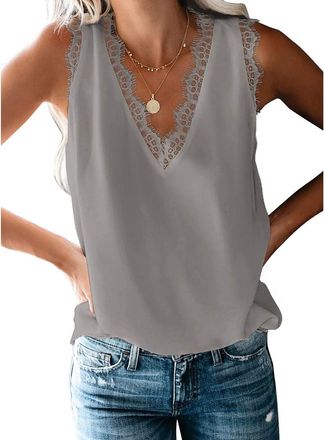 Generic Tank Top Damen Tops Sommer Silk Satin Cami V-Ausschnitt &Auml;rmellose Camisole Chiffon Blusentop Casual Tank Bluse Shirt Cami Bluse Oberteile