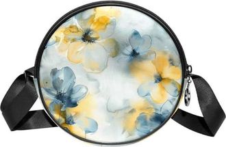 Generic Petit sac &agrave; bandouli&egrave;re circulaire pour femme, motif feuilles florales, sac &agrave; dos avec fermeture &eacute;clair, bretelles r&eacute;glables, sac &agrave; main rond d&eacute;contra