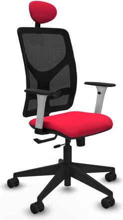 Piqueras y Crespo B&uuml;rostuhl mit wei&szlig;en und schwarzen Armlehnen, h&ouml;henverstellbare Lendenwirbelst&uuml;tze und festes Kopfteil, ausgestattet mit Syncro/Traslack. Schwarz/Rot