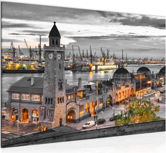 Runa Art Bild Hamburg Modern Wandbilder Wohnzimmer Schlafzimmer 1 Teilig - Made In Germany - Stadt Hafen Grau Flur 603015b