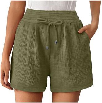 Generic Short Lin Coton Femme &eacute;t&eacute; Chic Large Fluide Pas Cher Shorts Habill&eacute; Femme Grande Taille &eacute;lastique avec Poches Confortable Ample Mode 2024 Casual Sport