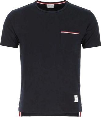 Thom Browne Homme, Tops, Bleu, Taille: M T-shirt en Coton Bleu Marine
