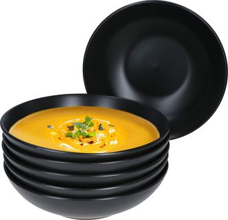 MamboCat Kattegat 6er Set Suppenteller tief I 500 ml I 6 Personen I Schwarz matt I Soup Bowl, Salat-Teller, Pasta, breite Schale I Steingut-Geschirr