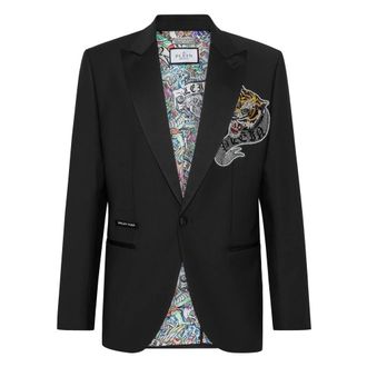 Philipp Plein Wool Blazer Lord Fit Tattoo - - Jackets - Herren - Schwarzk - 4XL