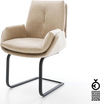 DELIFE Freischwinger Clea-Flex Mikrofaser Beige Vintage Freischwinger flach Schwarz, Esszimmerst&uuml;hle