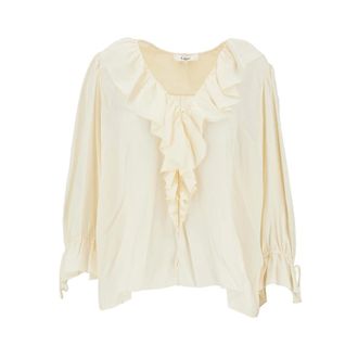 Chlo&eacute; Blouse &agrave; col en V et volants en cr&ecirc;pe de Chine - Femme - Blouses et Chemises - Blanc - Taille: 40 FR