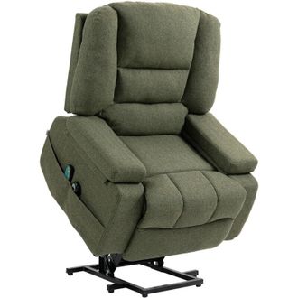 HOMCOM Homcom - Fauteuil releveur &eacute;lectrique massant chauffant inclinable - repose-pied int&eacute;gr&eacute;, 2 t&eacute;l&eacute;commandes - tissu vert