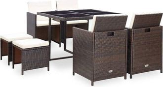 vidaXL Vidaxl - Salon de jardin encastrable et coussins 9 pcs Rotin Marron
