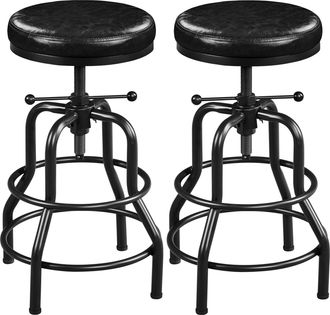 Yaheetech 2er Vintage Barhocker H&ouml;henverstellbarer Schraubhocker 54,5 - 71,5 cm Barstuhl mit Dickem Kissen bis 136 kg Belastbar Thekenh&ouml;he f&uuml;rs Esszimmer/K&uuml;che/